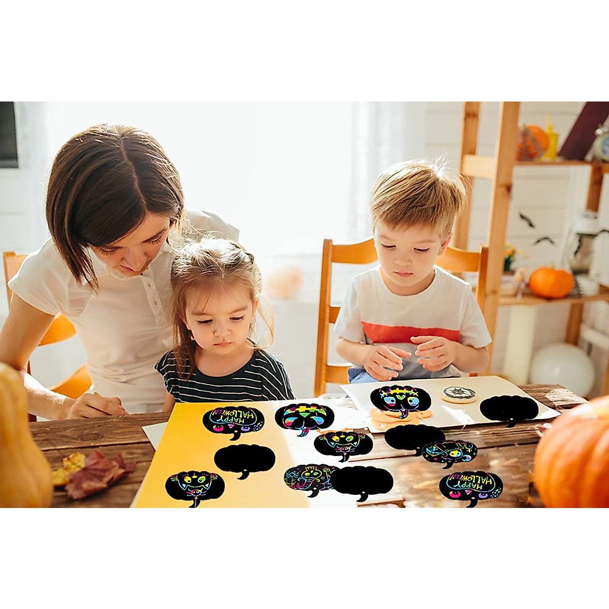 WaaHome Halloween Thanksgiving Scratch Art Crafts for Kids 24pcs Pumpkin Rainbow Scratch Art Paper for Kids School Classroom Game DIY Crafts Halloween Thanksgiving Fall Party Decorations Favors