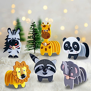 Animals Craft Kit - Educational Toys for Kids, Felt Craft Kit Including 6 Wild Friends, Elephant Zebra Panda Lion Raccoon Giraffe, DIY Activity Birthday Gifts for Boys & Girls Ages 3 4 5 6 and Up