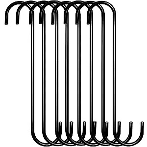 DINGEE 8 Pack Extra Large 10 inch S Hooks for Hanging,S Shaped Hook Heavy Duty,Black Long S Hooks for Hanging Plant,Basket,Tree Branch,Closet,Garden,Pergola,Indoor Outdoor Uses