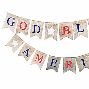 GOD BLESS AMERICA Patriotic Banner - 4th of July Party Decoration - Memorial Day Fourth of July Banner - Military Bunting Veterans Day Garland by Jolly Jon