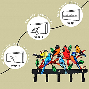 Senflame Coat Rack Wall Mount - 5 Hooks, Heavy Duty, Metal, Coat Hook Rail for Hanging Towel, Coat, Cloth, Purse, Hat, Key, Coat Hook Rail for Coat Hat Towel Robes Mudroom Bathroom Entryway (Birds)