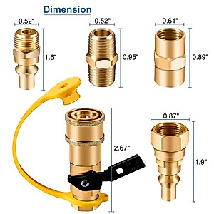 RV Propane Quick Connect Fittings Adapter Valve for Campers 3/8” Flare x 1/4” NPT Male Pipe Half-Union Fitting to Heater Appliance Plug with 3/8” Female Flare Assembly Kit Convert Gas BBQ Grill