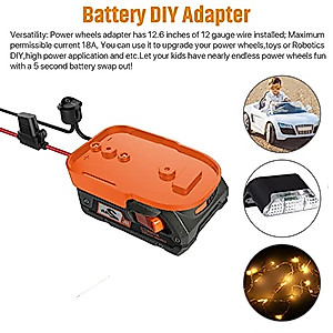 Power Wheel Adapter with Fuse & Switch, Secure Battery Adapter for Ridgid AEG 18V Hyper Lithium Battery, with 12 Gauge Wire,Good Power Convertor for DIY Ride On Truck,Robotics,RC Toys and Work Lights