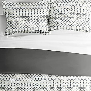 Merit Linens Pattern and Pinch Pleat Queen Duvet Cover Set | Soft, Light Weight, and Breathable 3 Piece Gray Duvet Set | Zipper Closure, Corner Ties, 2 Matching Shams