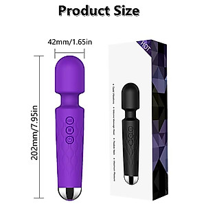 Powerful Vibrator Wand, G Spot Cordless Rechargeable Vibrators with 20 Patterns & 8 Intensity, Quiet Clit Vibrator, Clitoris Stimulation, Dildo, Female Wand Massager for Her Pleasure Adult Toys (A)