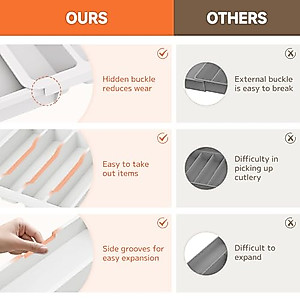 KreuRaxy Expandable Silverware Cutlery Utensil Organizer Tray for Kitchen Drawers, 13 to 22.8 Inch Adjustable Design with 2 Divider, Flatware Tableware Tray for Spoon Spatula Forks, Large, White