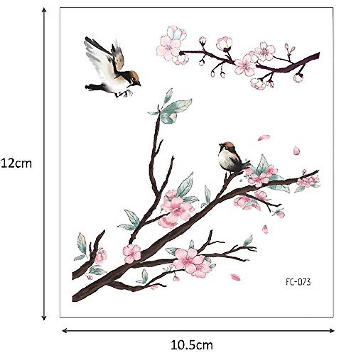 Glaryyears Flower Birds Temporary Tattoos, 12 Sheets Cherry Blossoms Fake Realistic Tattoo Sticker for Women Girls, Sexy Leaf Body Art for Seasons