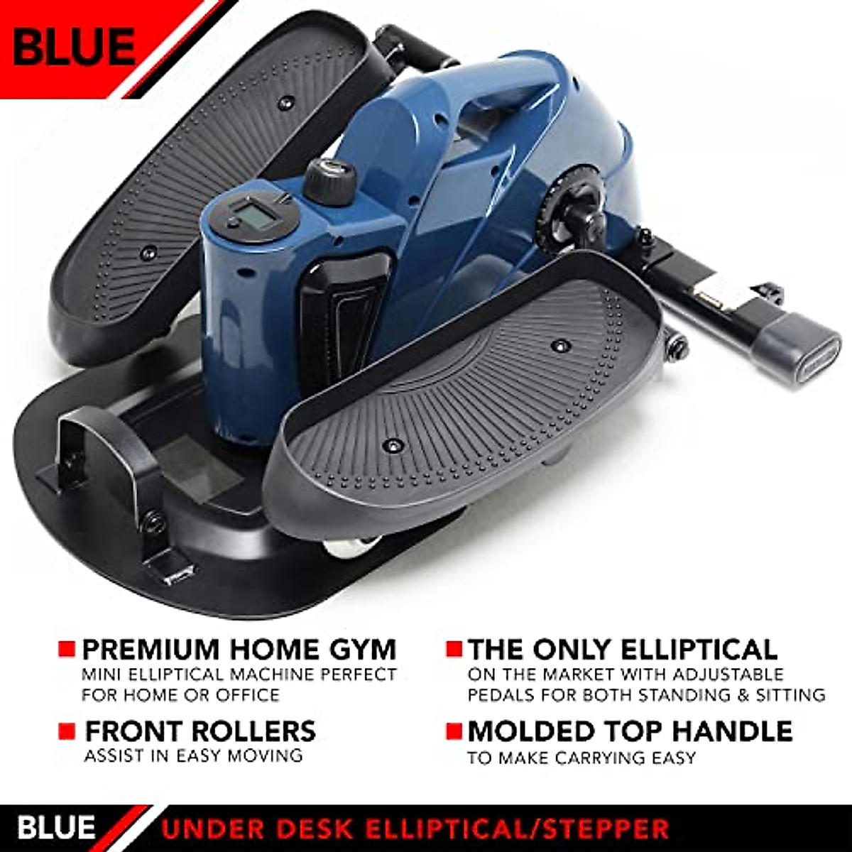 JFIT Under Desk and Stand Up Mini Elliptical/Stepper w/Adjustable Angle, Navy/Black