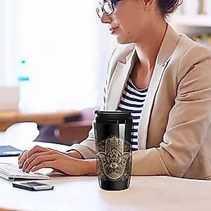 Ornate Amulet Hamsa Hand of Fatima Water Bottle Double Wall Tumbler Cup with Lid Reusable Coffee Mug for Tea Coffee 250ml