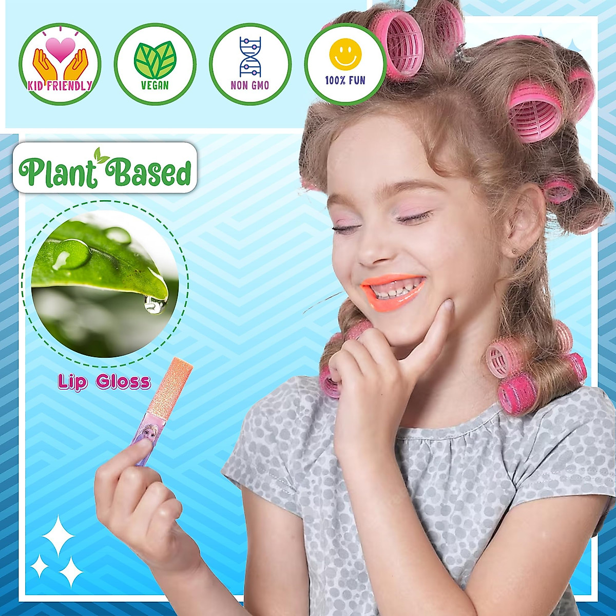 Townley Girl Disney Frozen Plant Based Vegan 7 PC Flavored Lip Gloss Set For Girls – Ideal for Sleepovers, Makeovers, Party Favors and Birthday Gifts! - Age: 3+