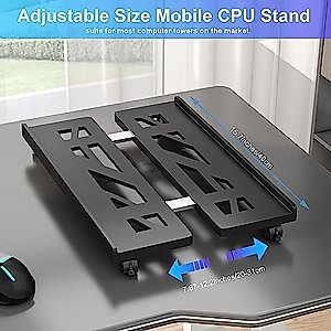 Mobile CPU Stand, CPU Rolling Stand Adjustable Computer Mobile Cart Holder with Locking Caster Wheels PC Stand - Black