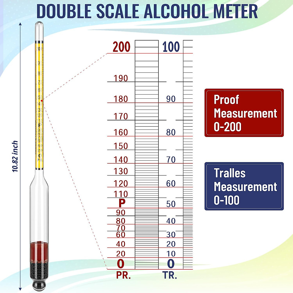 4Pcs Alcohol Hydrometer, Alcohol Meter for Distilling Alcohol 0-200 Proof & 0-100 Tralle, Alcohol Proof Tester for Beer Wine Cider Mead Making