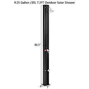 Giantex 7.2Ft 9.3 Gallon 2-Section Solar Heated Shower W/Shower Head Outdoor Backyard Poolside Beach Pool Spa for Easy Installation, Black
