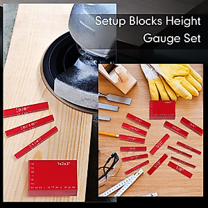 Setup Blocks Height Gauge Set, 15 Pieces Precision Saw Kit Drill Press Table Router Setup Blocks Woodworking Woodpeckers Tool Setup Bars Accessories Aluminum Square Laser Engraved Size Markings (Red)