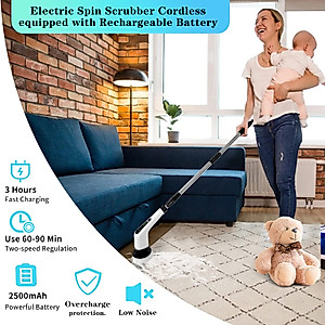 Electric Spin Scrubber, Cordless Shower Scrubber for Cleaning with 7 Multi-Purpose Cleaning Brush Heads, Bathroom Scrubber with Long Handle, Power Scrubber for Cleaning Wall, Floor, Bathroom, Kitchen