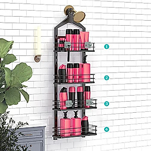 Nieifi 4 Tier Anti Swing Over Head Shower Organizer Basket Shelf, Hanging Shower Caddy, Rust Proof Bathroom Shelves Black