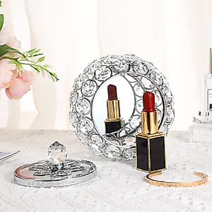 Hipiwe Crystal Jewelry Box with Glass Lid Small Trinket Organizer Mirrored Treasure Box Ring Holder Earrings Necklace Storage Box Keepsake Gift Box for Home Dresser Decor, Silver