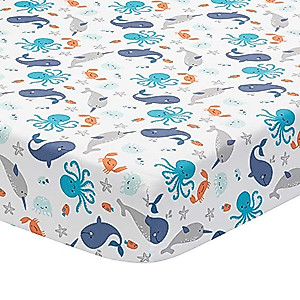 Bedtime Originals Fitted Crib Sheet, Whales Tale Fitted, Multicolor , 28x52 Inch (Pack of 1)
