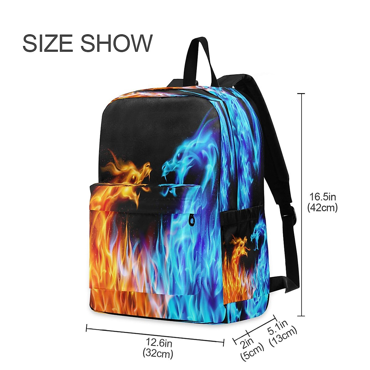 Cool Dragon Fire Backpack Travel Bag for Men Women, Lightweight Casual Daypack School Bag for Students Teens Girls Boys