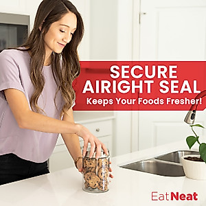 EatNeat 6 Piece Glass Canisters with Airtight Stainless/Snap Locking Lids - Tall Storage Glass Jars for Pantry & Kitchen