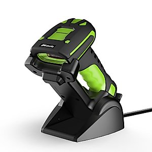 Alacrity Wireless Charging Barcode Scanner, 1D/2D Symbologies, Global Shutter Scan Sensor, Long-Distance 433MHz Wireless & Bluetooth Connectivity, Industrial Shock and Dust-Proof Barcode Reader, Green