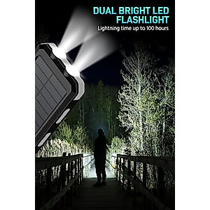 Mregb Solar Power Bank 36800mAh Portable Solar Charger 5V3.1A,QC 3.0 Dual 2 USB,LED Flashlights(Light Black)