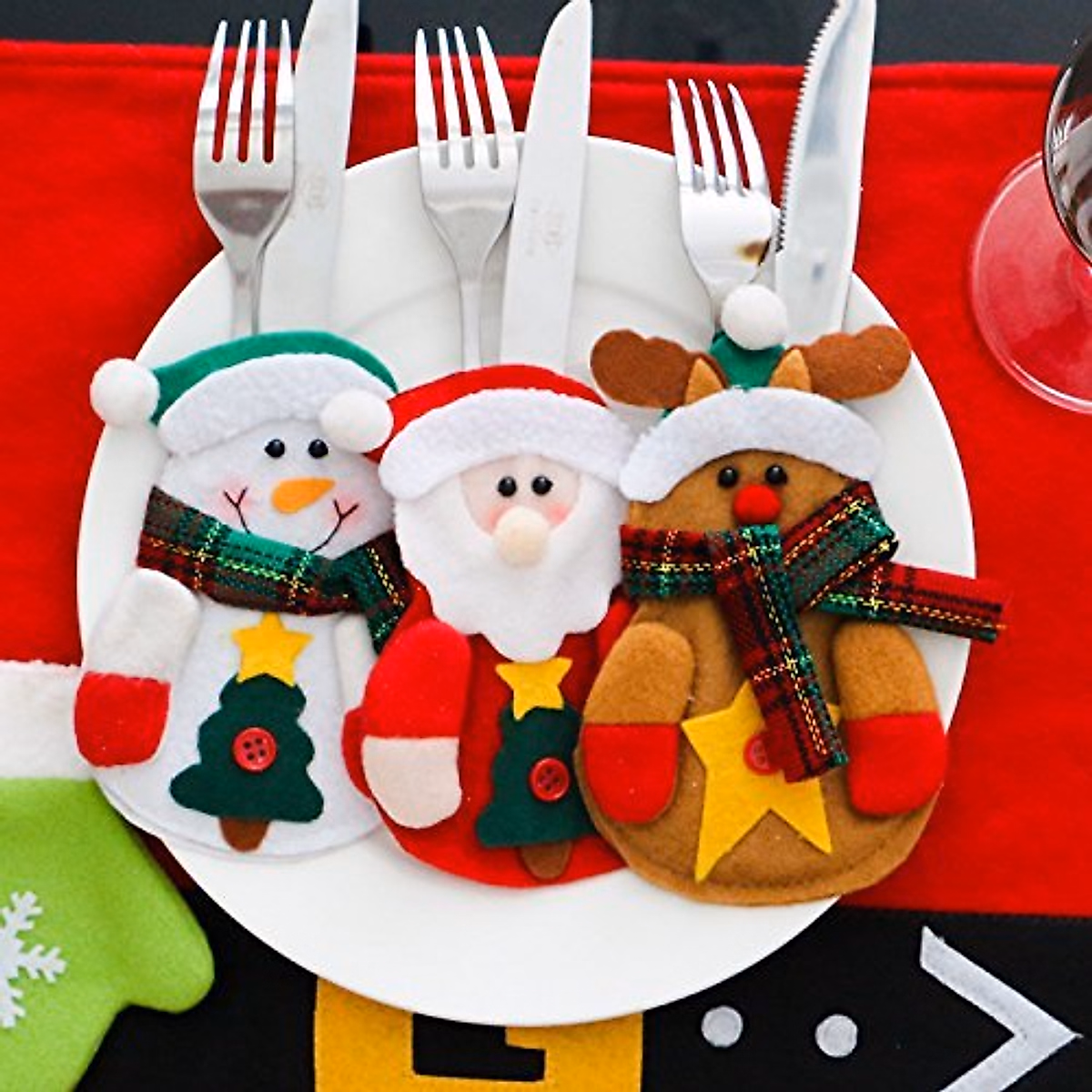 Coming 12 Sets Kitchen Cutlery Suit Silverware Holders Pockets Knifes Forks Bag Snowman Shaped Christmas Party Decoration Christmas Bags for Knife and Fork Christmas Decorations