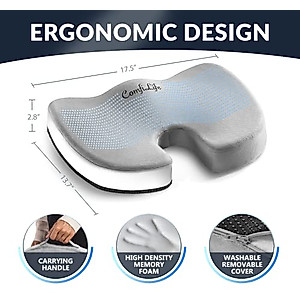 ComfiLife Gel Enhanced Seat Cushion - Non-Slip Orthopedic Gel & Memory Foam Coccyx Cushion for Tailbone Pain - Office Chair Car Seat Cushion - Sciatica & Back Pain Relief