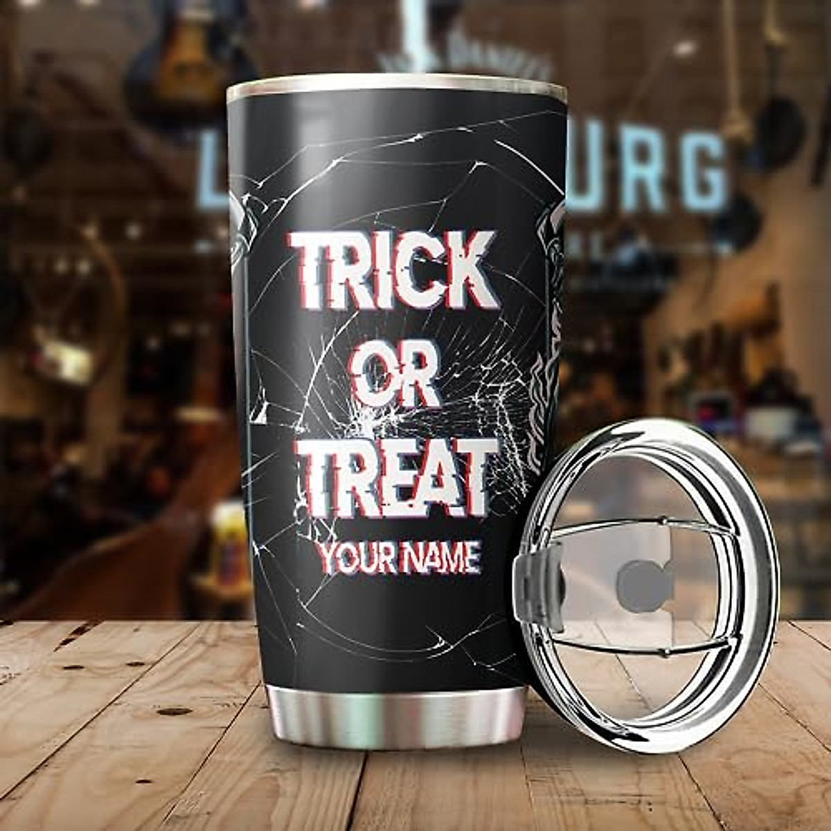 GBEELANA Personalized Name Halloween Tumbler Cup with Lid, Halloween Home Decor Kitchen Double Wall Vacuum Insulated, Stainless Steel Coffee Tumbler Cup