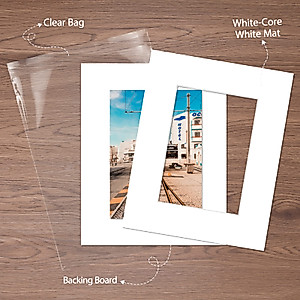 Golden State Art, Pack of 10 White Pre-Cut 8x10 Picture Mat Bevel Cut 4.5x6.5 Opening for 5x7 Photo with White Core Matte Sets Includes 10 High Premier Acid Free Mats & 10 Backing Board & 10 Clear Bag