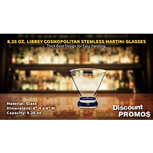 Libbey Martini Glasses 8.25 oz. Set of 10, Bulk Pack - Great for Cocktails, Wedding Favors, Party Favors, Events - Blue