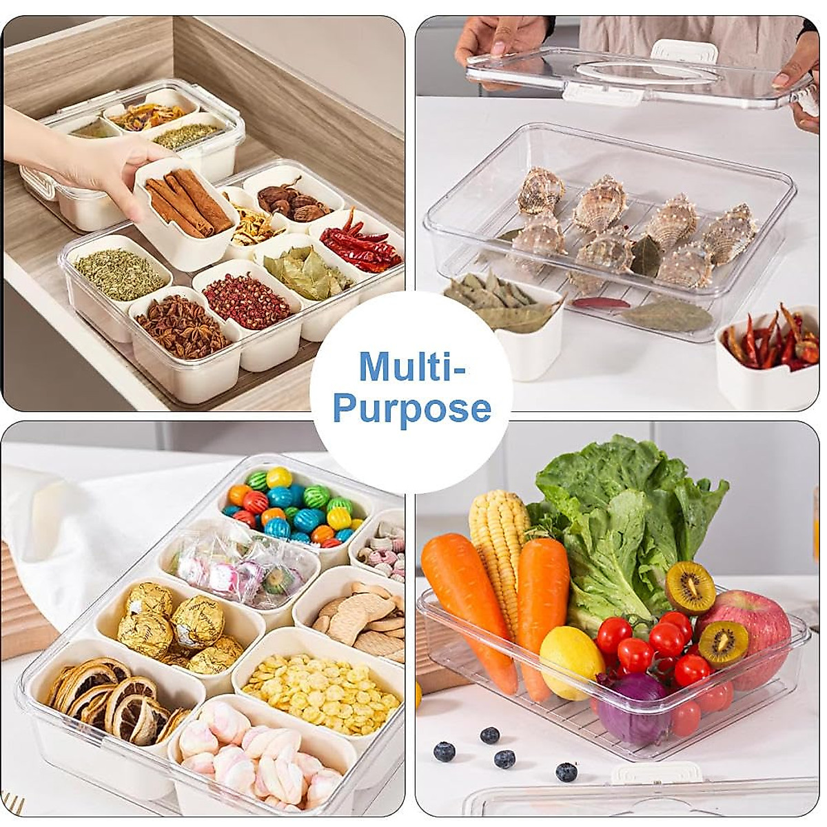 Snack Box Container, Divided Serving Tray with Lid and Handle Snackle Box Container, Snack Organizer for Adults Fruit Tray, Veggie Tray, Perfect for Party, tackle box for snacks