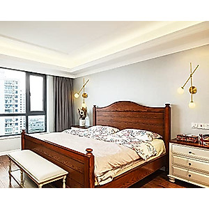 BAODEN Modern 2 Lights Globe Wall Sconce Industrial Wall Lamp with G4 Bulb Mid Century Rotatable Light Fixture Brushed Brass Finished with White Globe Glass Lampshade (Gold Color)