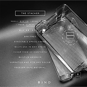 BINO | Stackable Storage Bins, Medium - 2 Pack THE STACKER COLLECTION Clear Plastic Built-In Handles BPA-Free Containers for Organizing Kitchen Pantry Multi-Use Organizer Bins