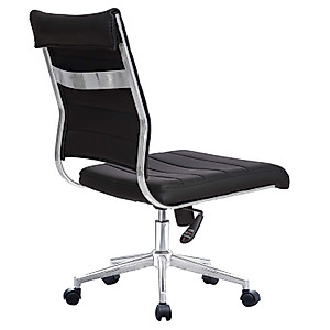 2xhome Black Modern Ergonomic Executive Mid Back PU Leather No Arms Rest Tilt Adjustable Height Wheels Cushion Lumbar Support Swivel Office Chair Conference Room Home Task Desk Armless