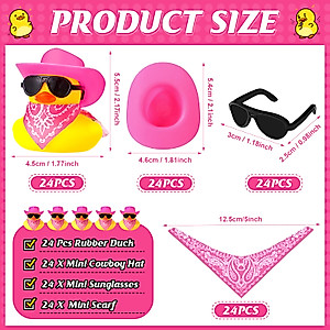 24 Set Cowboy Rubber Duck Mini Yellow Duckies Bath Party Toy Tiny Ducks Bathtub Toy with Cowboy Hat Paisley Bandanas Sunglasses for Summer Baby Shower Birthday Swimming Party Favor (Elegant Style)