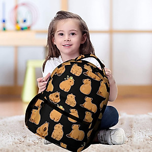 Ueshiramanu Capybara Backpack Gift for Kids Boys Girls Polyester Fashion School Bag Print Travel Stylish Laptop Bookbag Black