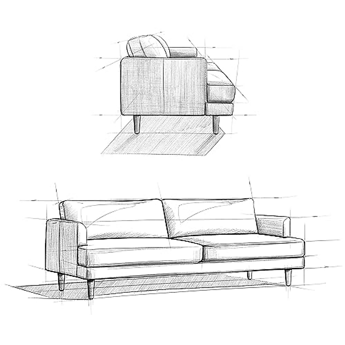 SIMPLIHOME Livingston Mid-Century Modern 90 Inch Wide Sofa in Mist Grey Woven-Blend Fabric, For the Living Room and Family Room