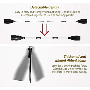 2Pcs Aluminium Alloy Kayak Paddles, Lightweight Detachable Ribbed Blade Kayak Boat Oars,Professional Row Boat Paddles with Anti-Slip Grip for Youth & Adult Canoeing Water