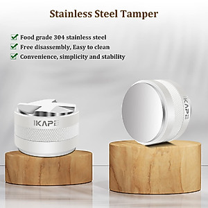 IKAPE Coffee Products, 53mm Coffee Distributor & Hand Tamper, Adjustable Depth Espresso Distributor Fits All 53mm Espresso Portafilter, Compatible with 54MM Breville Bottomless Portafilter (Silver)