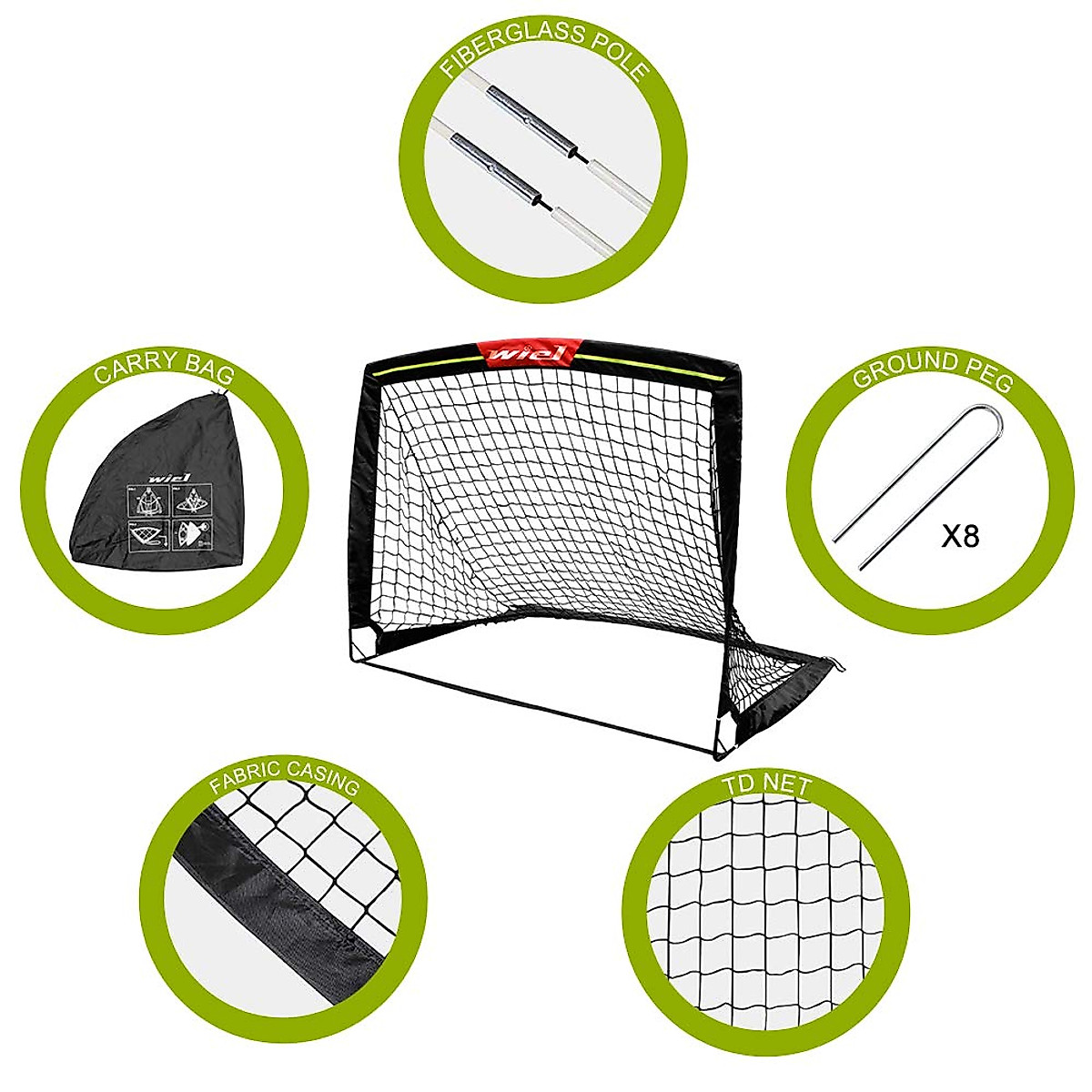 Wiel Soccer Goal, 4Ft x 3Ft Net Easy Fold-Up Training Goals W' Reflective Strips for Playing at Nightfall, Set of 2 for Family Team Kids Backyard Games