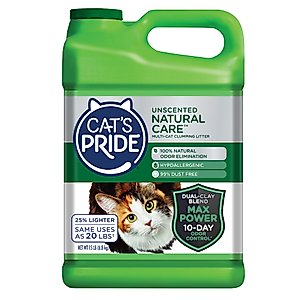 Cat's Pride Max Power: Natural Care - Up to 10 Days of Powerful Odor Control - 100% Natural Odor Elimination - Hypoallergenic - 99% Dust Free - Multi-Cat Clumping Litter, Unscented, 15 Pounds