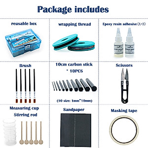 FishTrip Fishing Rod Repair Kit Complete with Epoxy,10pcs Carbon Fiber Sticks Pole Building Kit, AB Glue, Wrapping Thread for Saltwater Freshwater Spinning Casting Rod