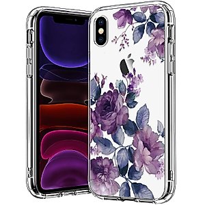 bicol foriPhone X Case,iPhone Xs Case,Elegant Purple Floral Flower Pattern Clear with Design Plastic Cover Soft TPU Bumper Protective Silicone Cover Phone Case for iPhone X/iPhone Xs