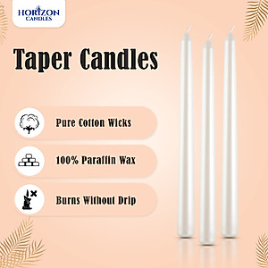 Horizon - 10-Piece Unscented Taper Candle Set | Smokeless & Dripless 9-Hour Burn | Perfect for Christmas Decor, Holiday Dinners, Weddings, and Festive Parties | Metallic Gold