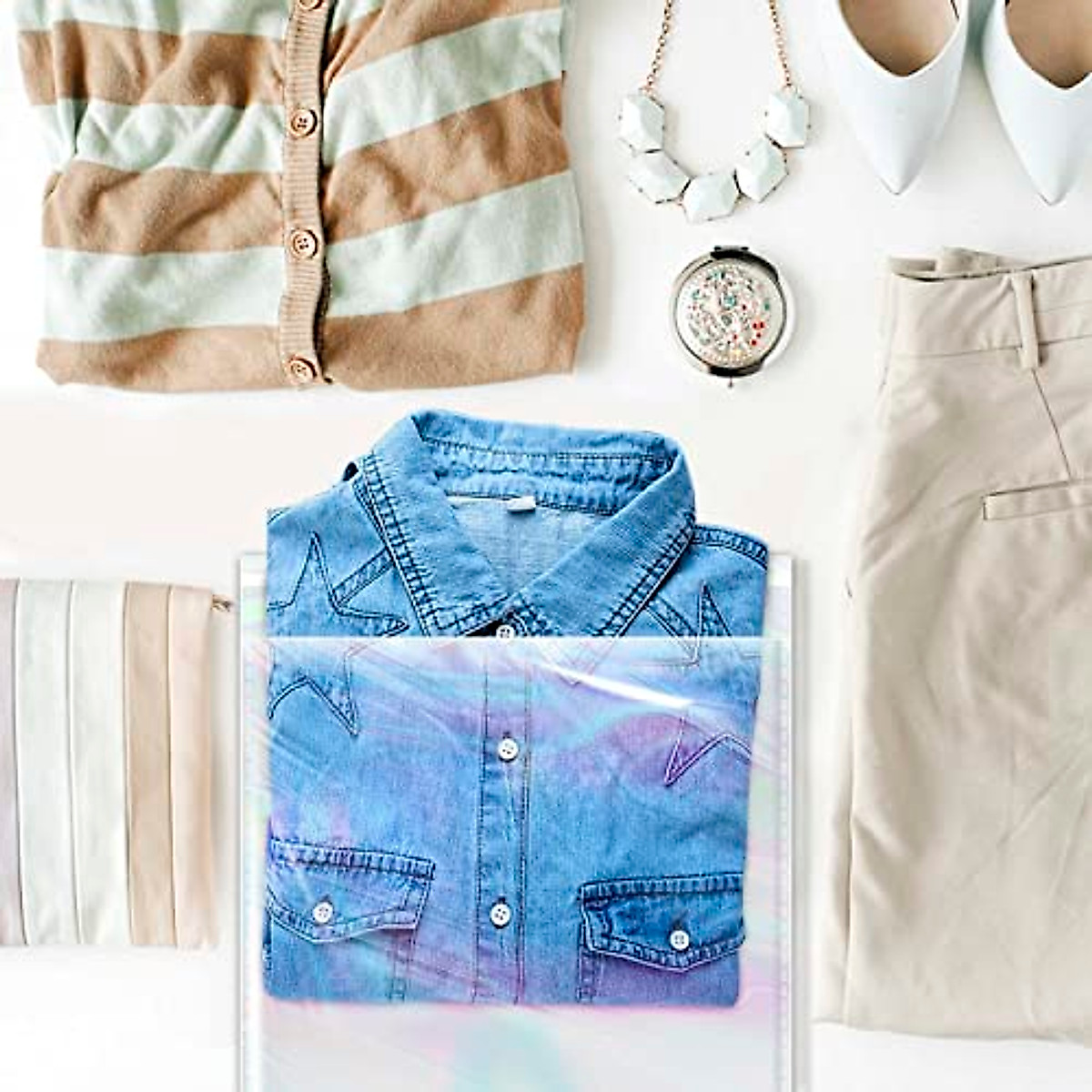 Harhana Holographic Resealable Bags For Small Business, 11x14 Holographic Cellophane Bags Self Adhesive For Convenient Packaging - 11x14 100 pcs