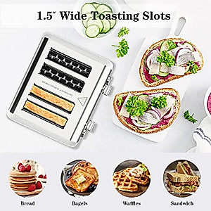 Toaster 4 Slice,1.5"Extra Wide Slot Stainless Toaster with Bagel Defrost Cancel Function, Dual Screen, Removal Crumb Tray (White)
