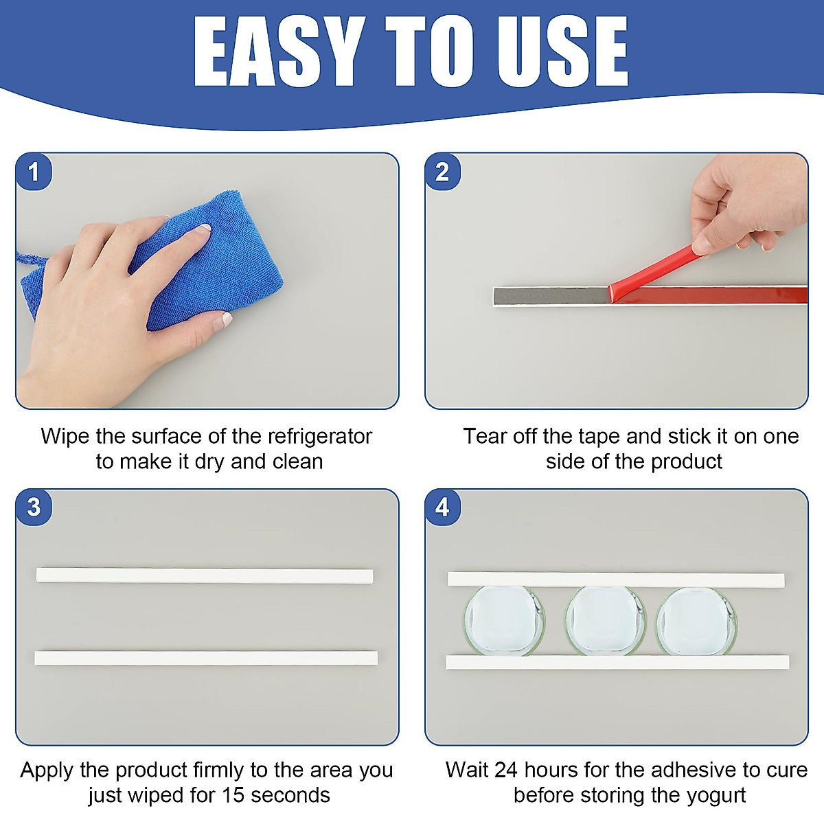 6 Pack Yogurt Organizer for Fridge, 20 Capacity Yogurt Holder for Refrigerator with Adhesive Tapes, 12" Long Fridge Yogurt Organizer Customizable to Fit Multiple Yogurt Sizes, Yogurt Fridge Organizer