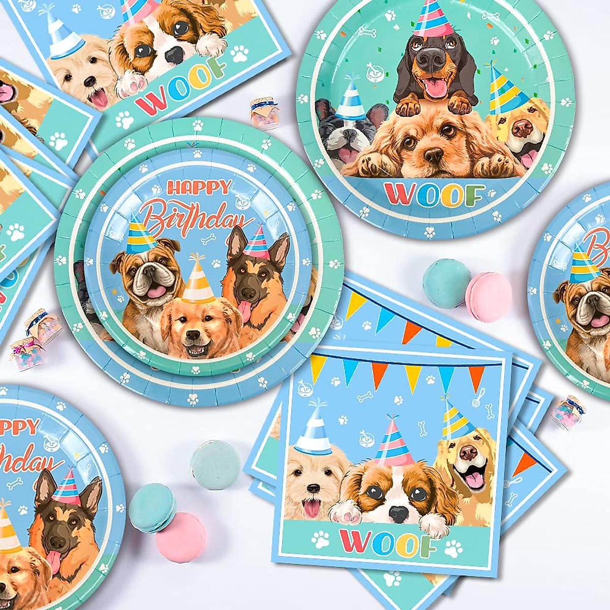 Puppy Birthday Party Supplies for Kids, 159pcs Dog Theme Birthday Party Supplies Tableware Set Dog Party Plates Cups Napkins Tablecloth Banner Balloon Cake Topper etc Puppy Themed Party Supplies