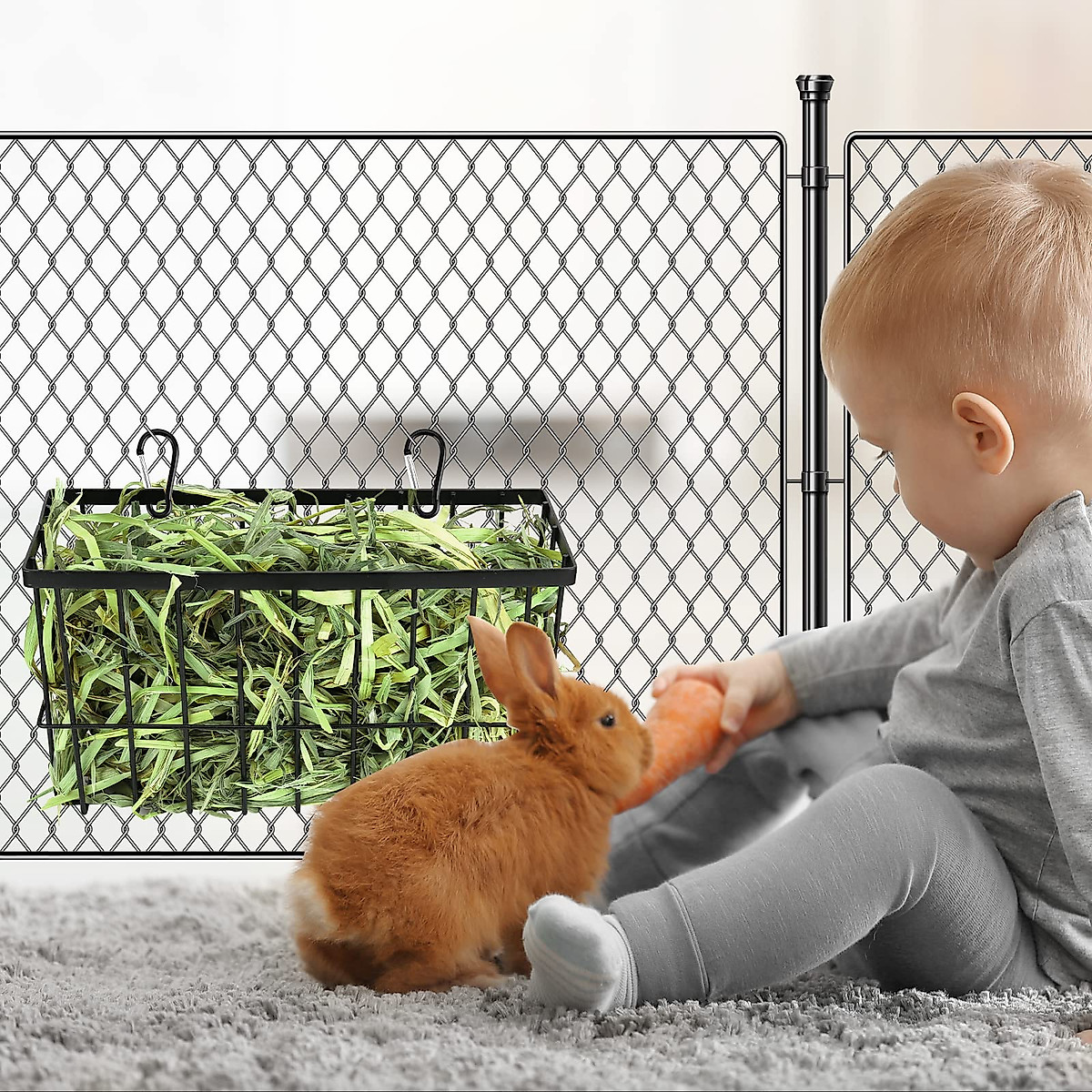 2PCS Rabbit Hay Feeder Guinea Pig Hay Feeder with Heavy Duty Metal Frame hay Rack Pet Grass Feeder Small Animal Basket with Hook Metal Feeding Rack for Rabbits Guinea Pigs Chinchillas Timothy